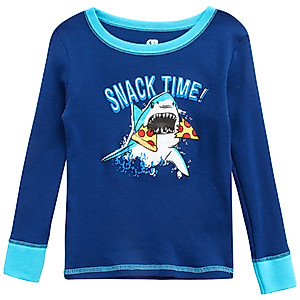 ONLY BOYS BabyToddler Pajama Set - 8 Piece Snug Fit Shirt and Sleepwear Joggers (Size 2T-4T), Size 2T, Red TrainsBlue Shark