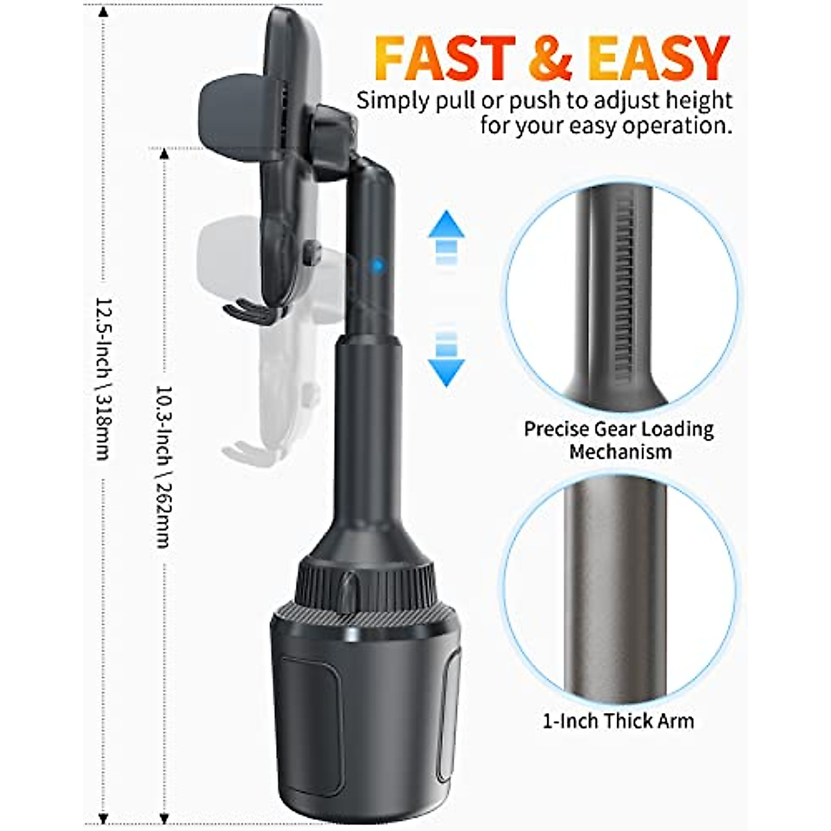 1Zero Rock Solid Cup Holder Phone Mount for Car Low Profile No Shaking Long Arm 2in1 Air Vent Car Phone Mount Compatible with All iPhone Samsung Cell Phones for Truck SUV Tesla Golf Cart Boat