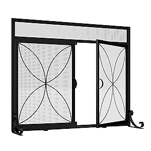 Fire Beauty Fireplace Screen with Magnetic Doors,Large Metal Fire Place Screen for Home,Spark Guard,Metal Furnace Fireguards,Baby Safe Spark Guard Protector,Black