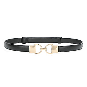 HOTWILL Women Skinny Belts for Dress Thin Waist Belt with Gold Buckle Adjustable Slim Belts 0.78" Width Black Small