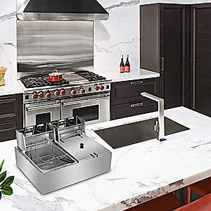 Winado 12.7QT Capacity Electric Deep Fryer with Baskets & Lids, 12L Countertop Stainless Steel Dual Tank Temperature Control Frying Machine, for Home & Commercial 5000W 60Hz 110V