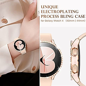 Goton for Samsung Galaxy Watch 5 & 4 Screen Protector 40mm Bling Case Accessories, Crystal Diamond Protective Cover with Tempered Glass Film for Galaxy Watch4 40 mm Pink/RG