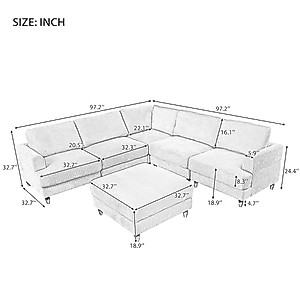 Eafurn Oversized Modular Sectional Sofa with Ottomans,6 Seater Corduroy Upholstery L Shaped Reversible Corner Couch,98" Symmetrical Convertible Sleeper Sofa & Couch Free Combination