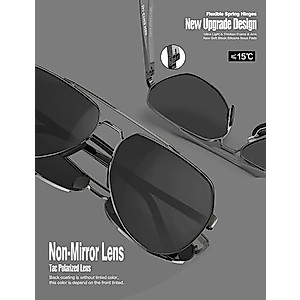 LUENX Men Women Aviator Sunglasses Polarized Shades Flexible Spring Hinge - Black Lens Gunmetal Metal Frame 60mm