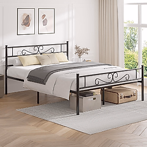 VECELO Full Size Bed Frame with Headboard, 14 Inch Metal Platform Mattress Foundation, No Box Spring Needed, Squeak Resistant, Easy Assembly, Matte Black