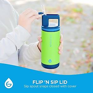 GROSCHE Alpine Flip n' Sip 16oz Insulated Kids Water Bottle - Stainless Steel, Leakproof Flask with Straw - Perfect for Gym, Travel & Outdoor Use - Keeps Water Cold upto 60 hrs - Dino Green