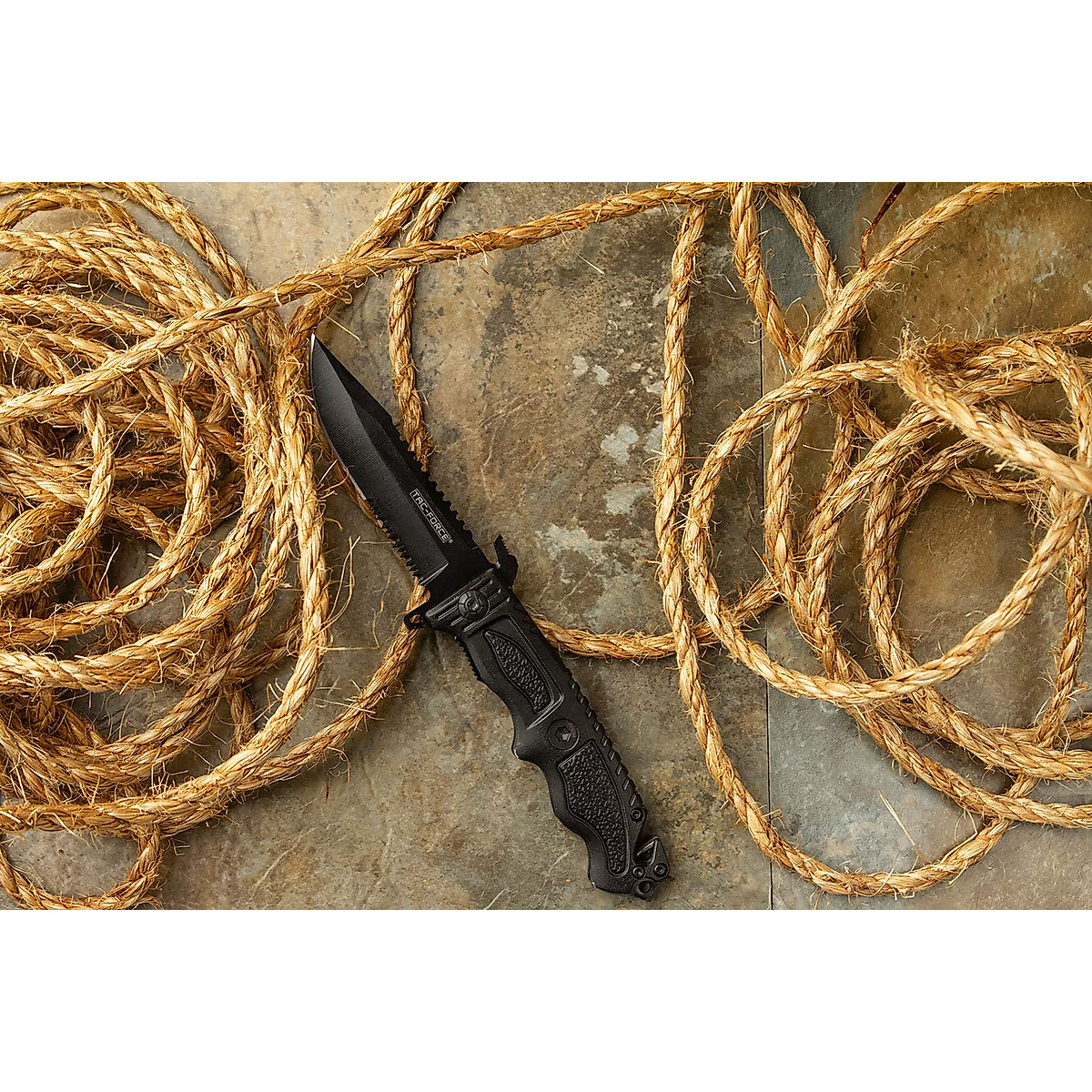 TAC Force TF-711BK Assisted Opening Folding Knife, Black Half-Serrated Blade, Black Handle, 5-Inch Closed