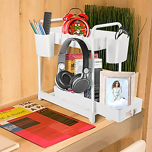 RASHNU Under Sink Organizers and Storage, 2 Tier Under Bathroom Storage Rack with 6 Hooks, Multi-purpose Storage for Bathroom Kitchen Cabinet (White 1 Pack)