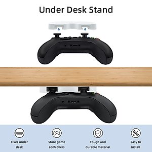 Mcbazel Under Desk Mount for Xbox Series X/S, Xbox One X/S, Xbox One, Xbox 360, Switch Pro Controller, Table Stand Holder Compatible with Xbox and Switch Pro Controller - White