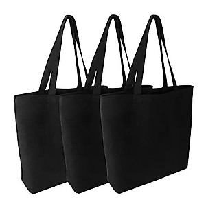 Segarty Blank Canvas Tote Bags, 3 Pack 16.5 x 13.4 Inches 12Oz Natural Reusable Grocery Shopping Bags Bulk, Plain Bag to Decorate Crafts DIY, Large Black Canvas Bag for Women Beach Travel
