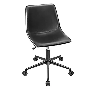 Furmax Mid Back Task Chair PU Leather Adjustable Swivel Office Chair Bucket Seat Armless Computer Chair Modern Low Back Desk Conference Chair (Black)