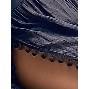 SheIn Women's Summer Beach Pants High Waisted Swimsuit Cover Up Pants Pom Pom Tassel Bikini Bottom Long Pants Medium Black