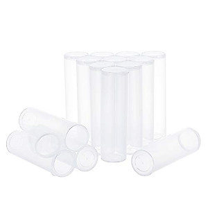 SUPERFINDINGS 15pcs White Column Transparent Containers 1.2" Plastic Bead Containers with Hinged Lids Flip Cover for Earplugs Pills Herbs Tiny Bead Earring Jewerlry Candy Gifts Party Favor and More