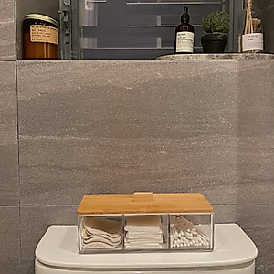 Kornerstore Compartment Organizer with Bamboo Lid - an Organizer and Storage Solution for Bathroom, Countertop - Qtip, Bathroom Accessories, Lash, Cotton Swabs, Coffee Pods, Tea Bags