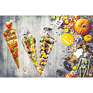 Halloween Bags for Candy 150Pc Cellophane Cone Treat Bags with Twist Tie (Bat Spider Web Pumpkin Candy Cone Bags)