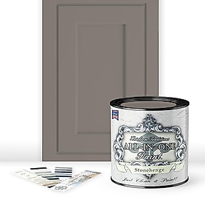 ALL-IN-ONE Paint, Durable cabinet and furniture paint. Built in primer and top coat, no sanding needed. Includes our 30 featured color card - Stonehenge, Quart