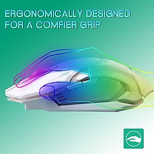 VEGCOO White Wireless Gaming Mouse, Silent Click Wireless Mouse with 3 Level DPI, Rechargeable Computer Mice with Colorful RGB LED Lights and Side Buttons for Laptop and Desktop
