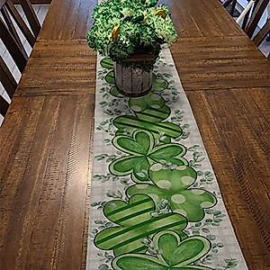 ARKENY St Patricks Day Lucky Green Shamrock Table Runner 72 Inches Eucalyptus Leaves Spring Seasonal Holiday Decor for Dining Table Indoor Home Farmhouse Tabletop Decoration AT386