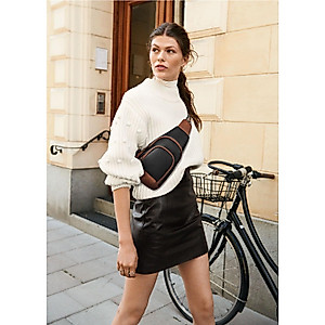 BOSTANTEN Sling Bag for Women Crossbody Purse Cross body Bag Leather Chest Bag with Removable Guitar Strap, Black and Brown