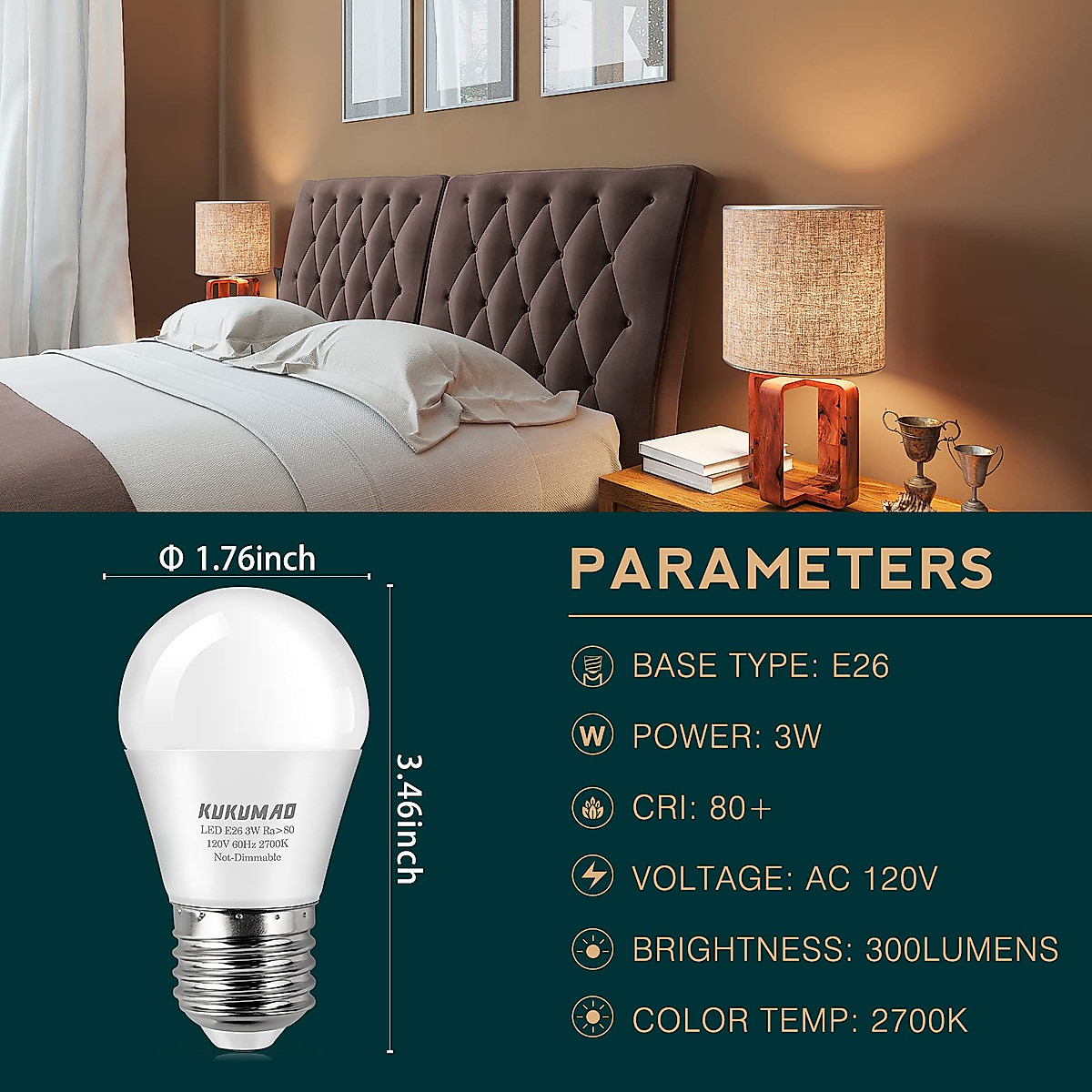 LED Bulb 3W 25 Watt Equivalent , Night Stand Bulb Table Lamp Bulb A15 Light Bulbs Warm White 2700K LED Energy Saving E26 Medium Screw Base for Home Light Bulb (3w Warm White (4-Pack))