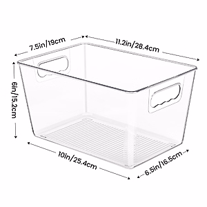 YIHONG Clear Plastic Storage Bins, 4 Pack Pantry Organizer Bins with Handle for Kitchen, Freezer,Cabinet,Closet Organization and Storage