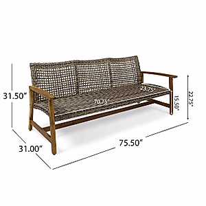 Christopher Knight Home Marcia Outdoor Wood Sofa, Wicker, 75.50 x 31.00 x 31.50, Gray, Natural Stained Finish