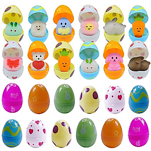24 Packs Plastic Easter Eggs with Toys Inside Squishy Toys Easter Egg Fillers Easter Basket Stuffers Mochi Squishy Toys Prefilled Easter Eggs Surprise Toys Eastre Egg Hunt Party Favors Gifts for Kids