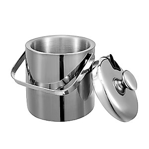 Stainless Steel Ice Buckets with Lid and Tongs Included Strainer Double-Walled Bar Ice Bucket Set for Home Bar and Parties 1.3L