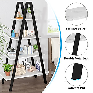 Recaceik 4-Tier Bookshelf, A-Shaped Bookcase Industrial Ladder Shelf Open Display Shelves with Metal Frame, Freestanding Plant Stand Book Shelf Open Storage Organizer for Living Room, Home Office