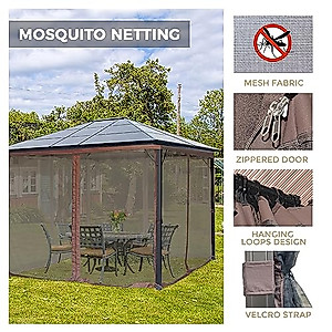 12' x 10' Hardtop Gazebo, Galvanized Steel Patio Double Roof Aluminum Gazebo with Curtains and Netting, Metal Permanent Pavilion Outdoor Gazebos for Porch Party, Garden, Grill Gazebo