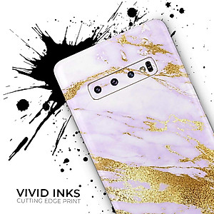DesignSkinz Purple Marble & Digital Gold Foil V7 Protective Vinyl Decal Wrap Skin Cover Compatible with The Samsung Galaxy S20 (Screen Trim & Back Glass Skin)