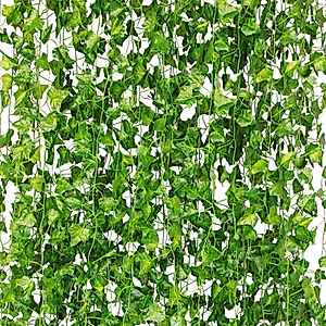 CQURE 24 Pack 168Ft Artificial Ivy Fake Vines,Ivy Garland Greenery Garland Fake Hanging Plants Vines Aesthetic Green Leaves for Bedroom Wedding Party Garden Wall Room Decor