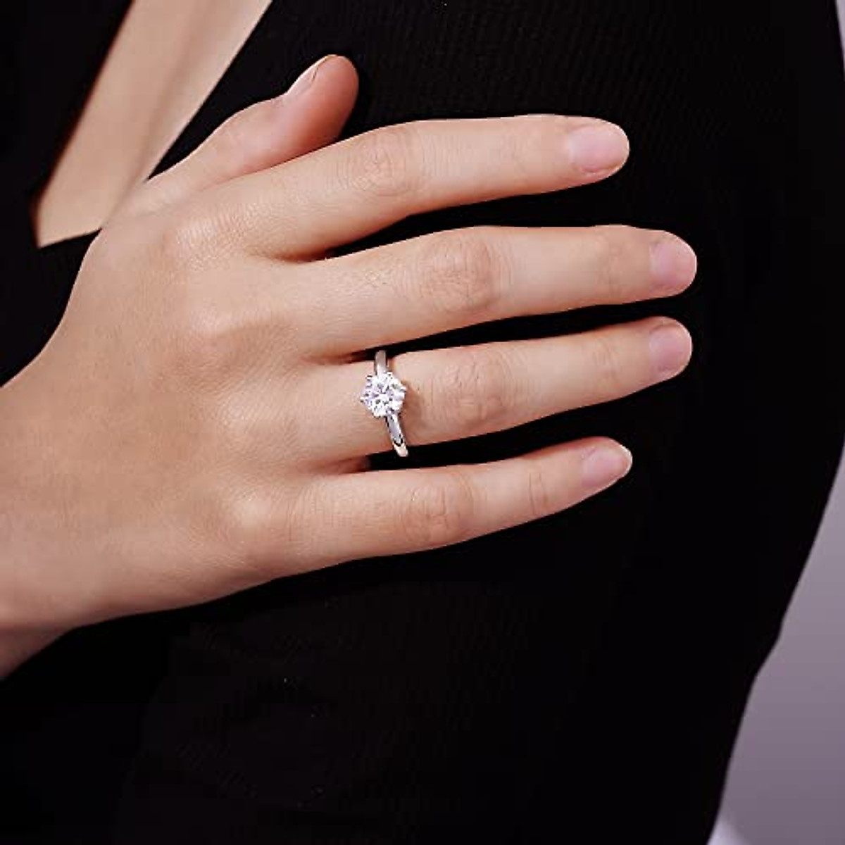 Amazon Essentials Platinum-Plated Sterling Silver Solitaire Ring set with Round Infinite Elements Cubic Zirconia (2 cttw), Size 6 (previously Amazon Collection)