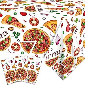 littkeef cliaet 3 Pack Pizza Party Tablecloth Pizza Theme Plastic Table Cover Pizza Party Decorations Disposable Pizza Birthday Party Table Covers for Pizza Theme Party Supplies,54 x 87 in