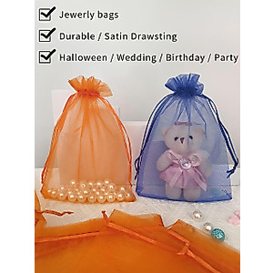 Jexila 100PCS Orange Organza Bags 4X6 Inch Halloween Goodie Candy Treat Bags Small Mesh Bags Drawstring Jewelry Gift Bags for Wedding Party Favor Pouches