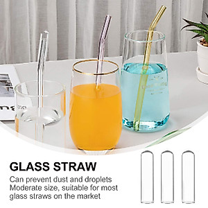 Hemoton Glass Straw Covers 10pcs Glass Straw Lid Protective Case Milk Transparent Straw Lids