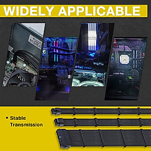 KOTTO Braided ATX Sleeved Cable Extension Kit for Power Supply Cable Kit, PSU Connectors, 24 Pin, 8 Pin, 6 Pin 4 + 4 Pin, 6 Pack, with Cable Comb 24 Pieces Set 24-Pin, 8-Pin, 6-Pin (Green)