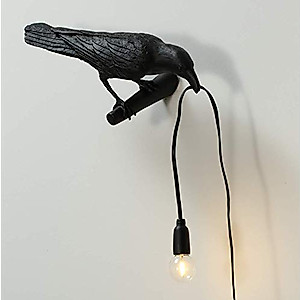 MAYOLA Birds Table Lamps, Wall Lamp Resin Crow Desk led Lighting Fixture for Living Room, Bedroom, Office, College Dorm (Left-Wall-Black)
