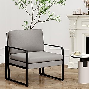 Andeworld Modern Accent Chair, Mid Century Living Room Armchair, Upholstered Linen Sofa Side Chair with Metal Legs for Reading,Lounging,Bedroom Apartment,Grey