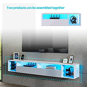 SogesPower Floating TV Stand Wall Mounted with Lights,LED TV Stand Floating Entertainment Center with Storage for Bedroom Living Room,Modern Floating Shelf for Under TV,White 40"