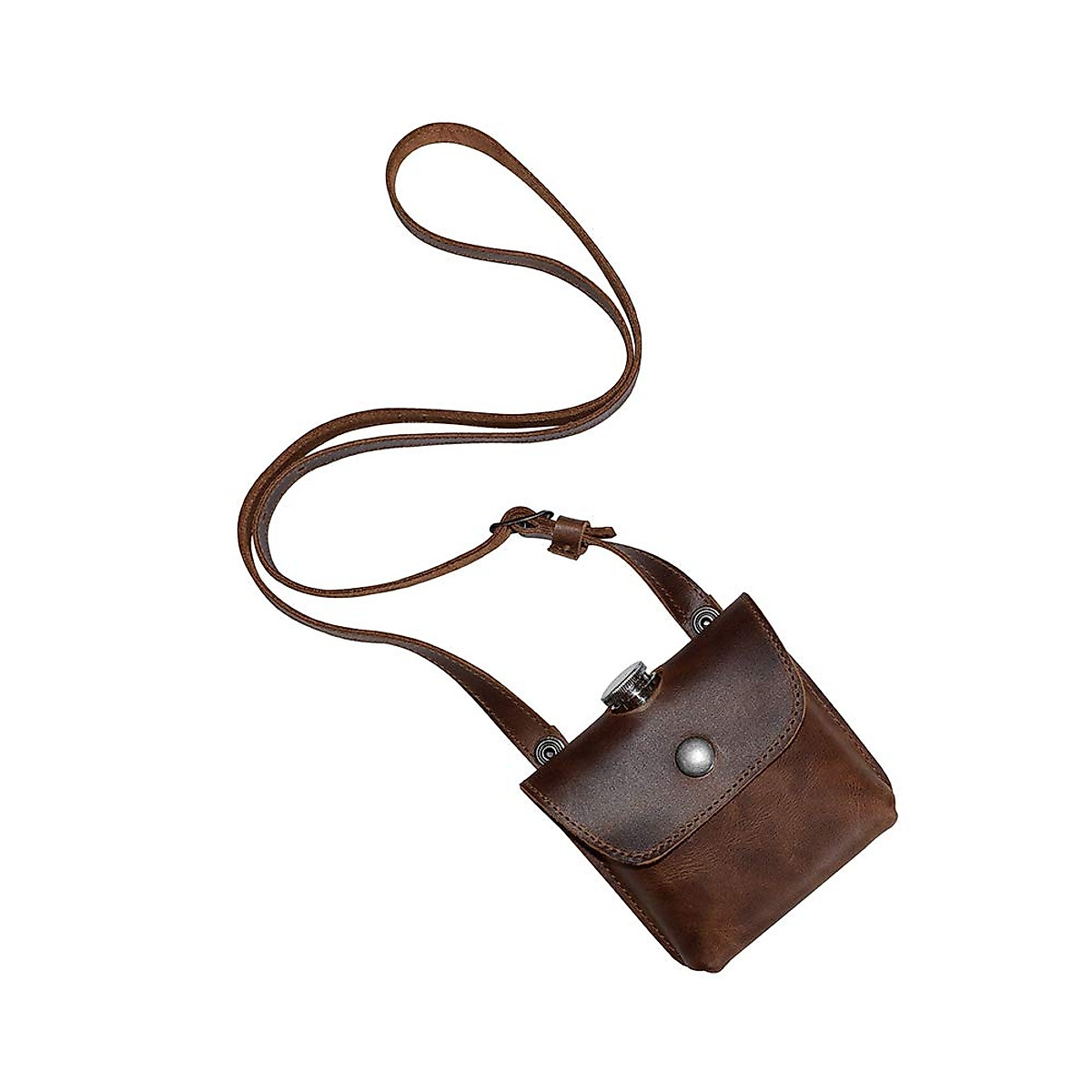 Hide & Drink, Liquor Flask Holder with Adjustable Strap (Bottle not Included) Travel Accessory, Full Grain Leather, Handmade, Bourbon Brown