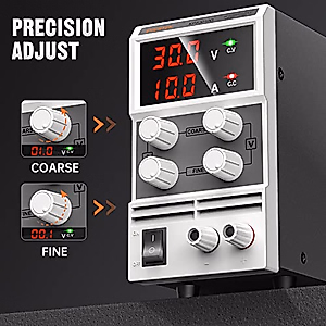 DC Power Supply Adjustable (30V 10A), Eventek Variable Switching Regulated Digital Power Supply with Alligator Leads US Power Cord (30V 10A)