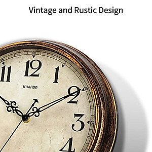 HYLANDA Wall Clock - 12 Inch Vintage Wall Clocks Battery Operated - Retro Silent Non Ticking - Decorative Living Room Home Kitchen School Office