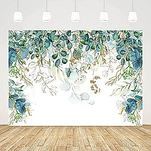 ABLIN 7x5ft Greenery Backdrop for Birthday Party Baby Shower Decorations for Boy Gold and Green Eucalyptus Leaves Gender Reveal Photo Background Photography Shoot Props