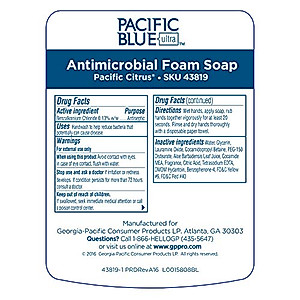 Pacific Blue Ultra Gentle Foam Hand Soap Refill by GP PRO (Georgia-Pacific), Antimicrobial Pacific Citrus Scent, 43819, 1200 mL Per Refill, 4 Refills Per Case