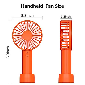 Coolfor Handheld Fan,Mini Portable Fan 2000mAh USB Rechargeable Battery Operated Cooling Hand Fan with 3 Adjustable Speeds for Travel Makeup Office shopping picnic indoor outdoor use(Orange)