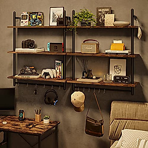 Bestier 3 Tier Industrial Pipe Shelving, Floating Book Shelves for Wall, Storage Hanging Shelves with Towel Bar for Bathroom Organizer Bedroom Kitchen Plants Office. 31.5 Inch Rustic Brown