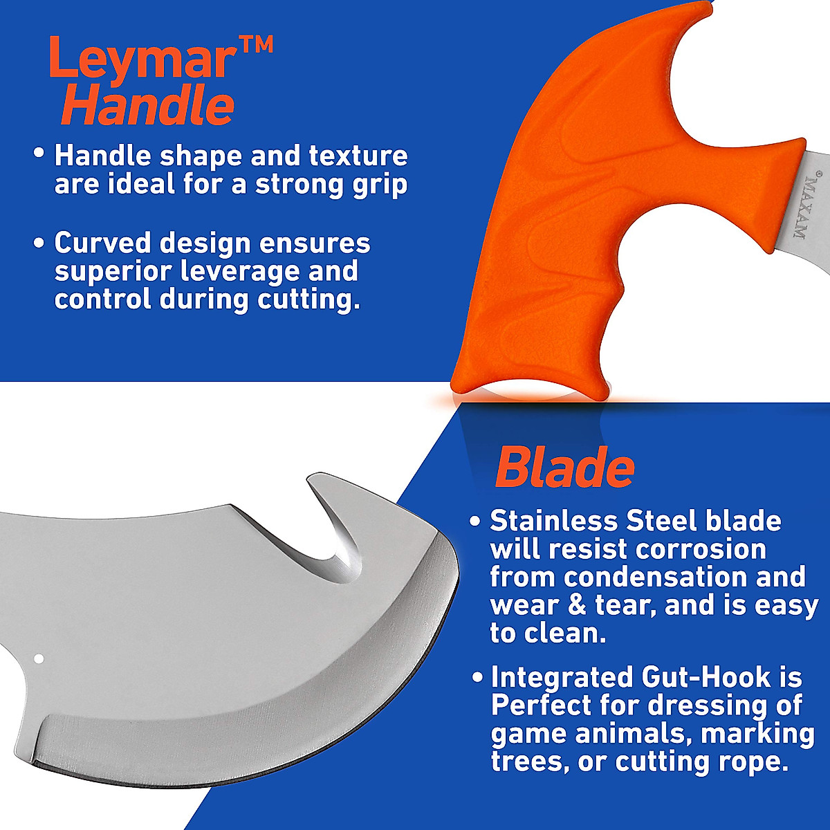 Maxam 5-Inch Skinning Knife with Gut Hook & Sheath - 3.5" 8Cr18MoV Stainless Steel Blade with Bead Blast Finish