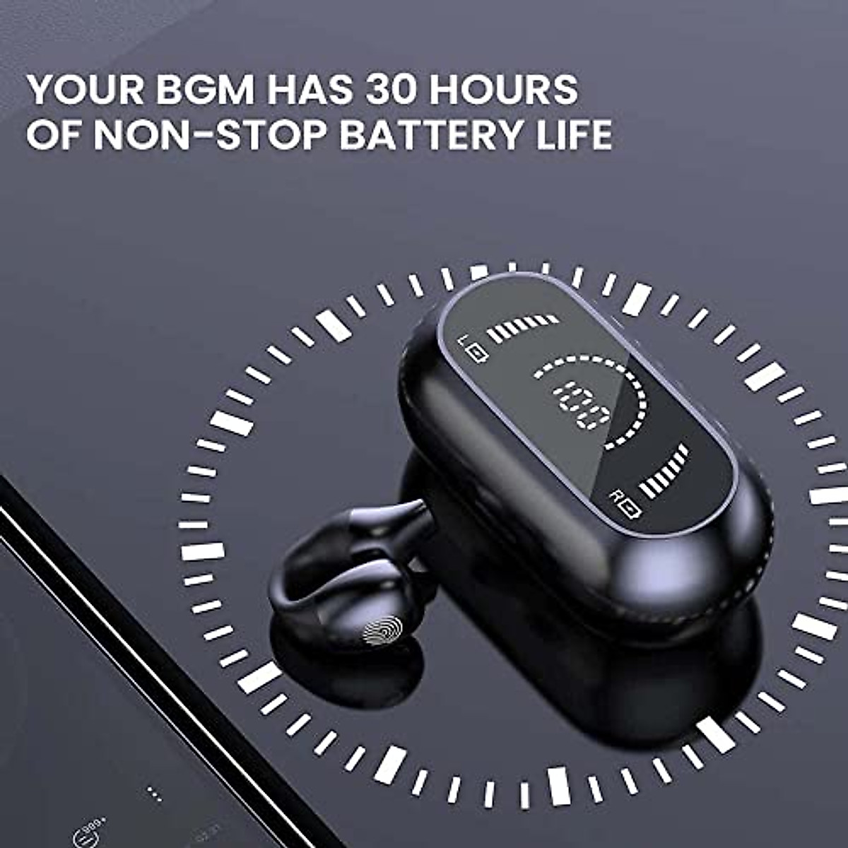 Hanlaien Wireless Ear Clip Bone Conduction Headphones, Ear Clip Headphones Bluetooth for Running Sports (Black)