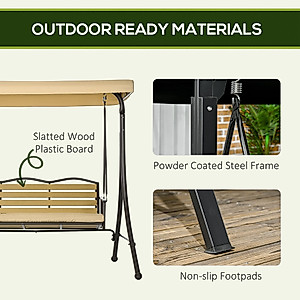 Outsunny 3-Seat Patio Swing Chair, Porch Swing Glider with Seat Cushion, Adjustable Canopy, Weather Resistant Steel Frame, for Porch, Garden, Poolside, Backyard, Beige